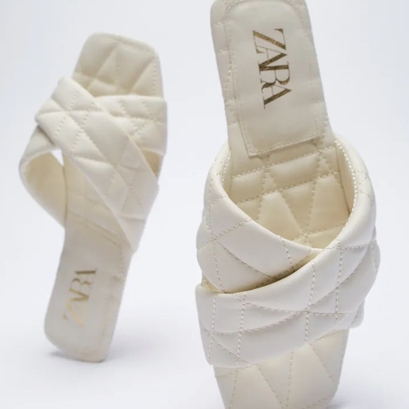 Zara | Shoes | Zara Off White Quilted Flat Slides | Poshmark